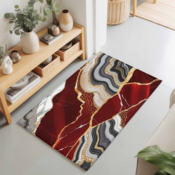 Abstract Flowing Marble Fluid Art Rectangle Rug 2'x3' Red and Gold ...