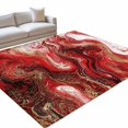 Abstract Fluid Area Rug, Vintage Gold Red Marble Texture Non-Slip Felt ...