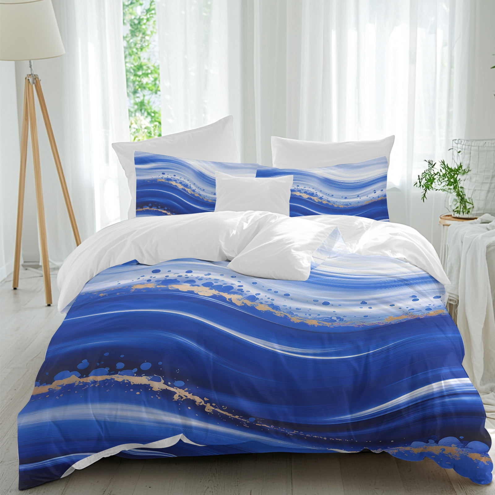 Abstract Fluid Art 4 Piece Duvet Cover Set Queen Size Retro Blue ...