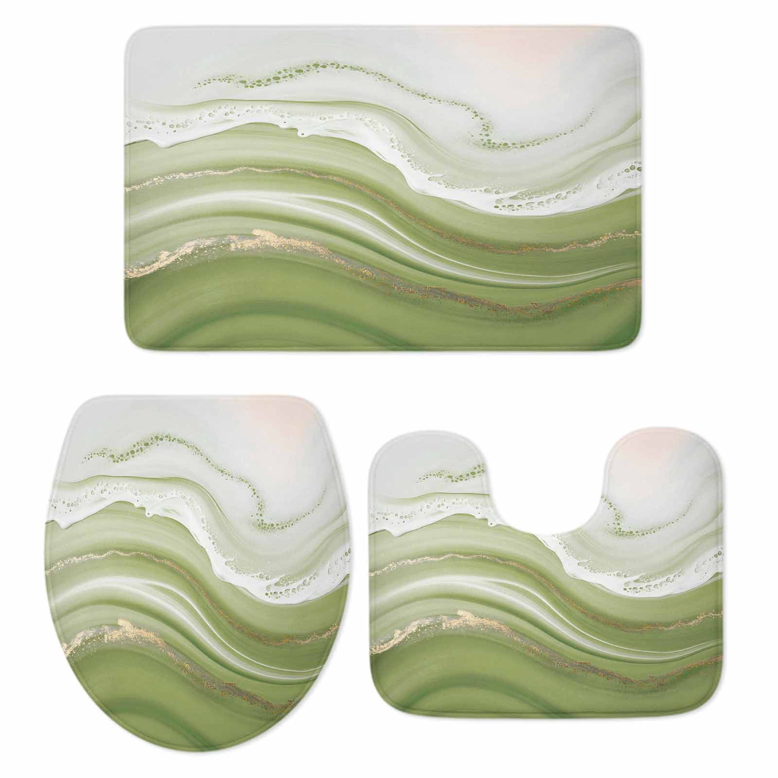 Abstract Fluid Art Bathroom Rugs Set Vintage Green Gradient Oil ...