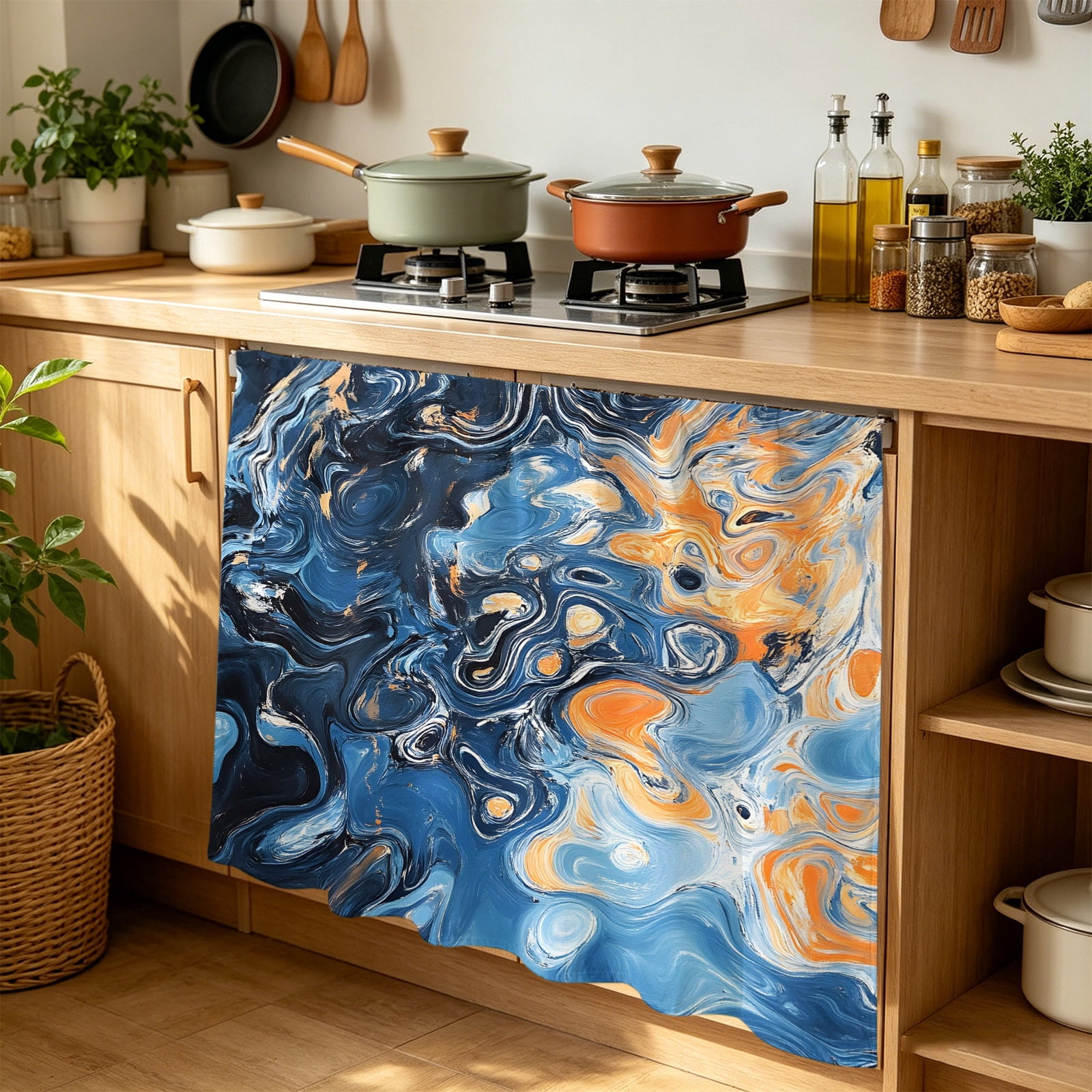 Abstract Fluid Art Cabinet Curtains for Kitchen 35"W x 35"L, Marble ...
