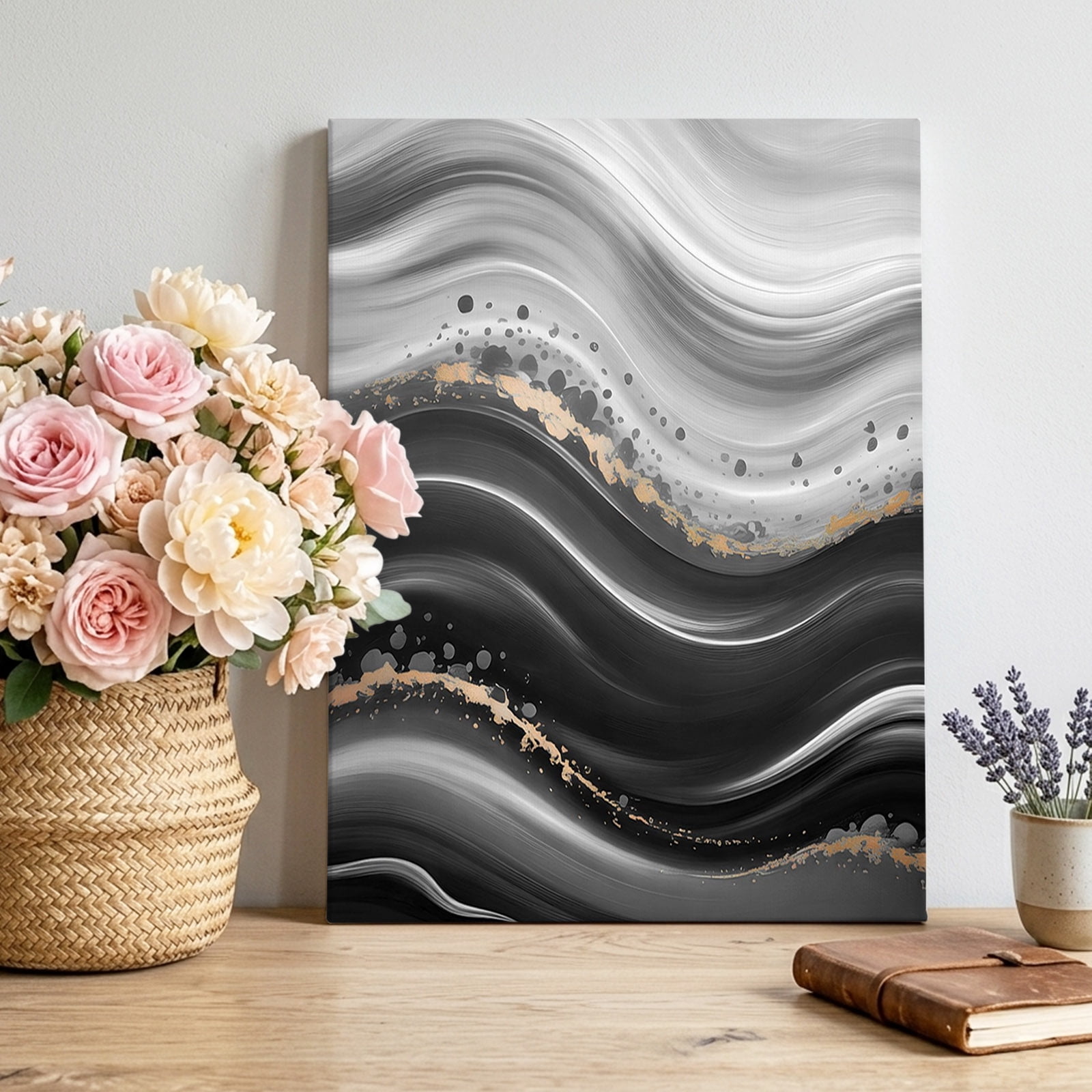 Abstract Fluid Art Canvas Wall Art for Living Room, Retro Black ...