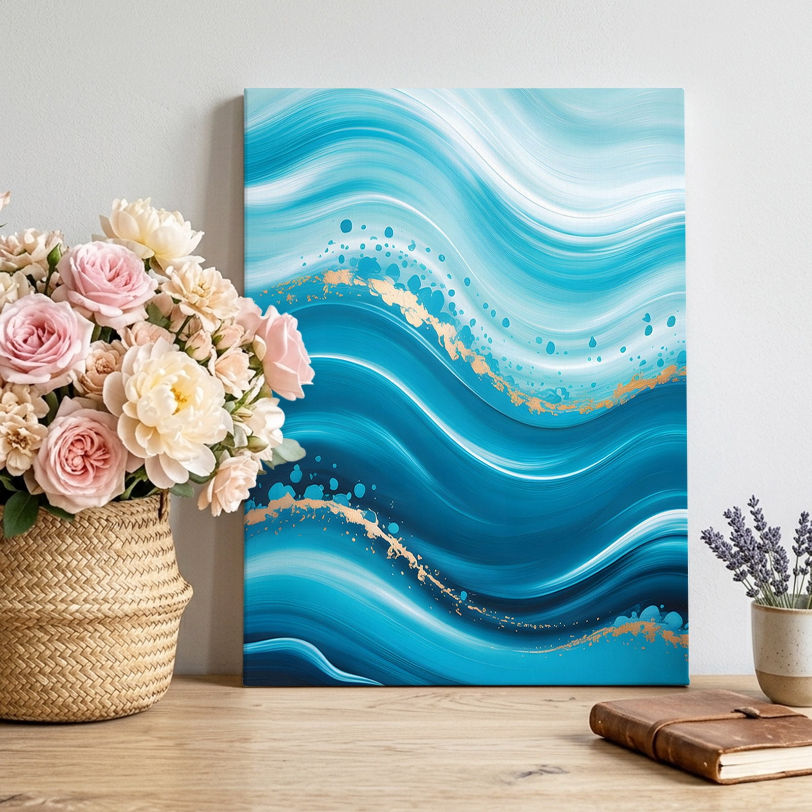 Abstract Fluid Art Canvas Wall Art for Living Room, Vintage Blue ...
