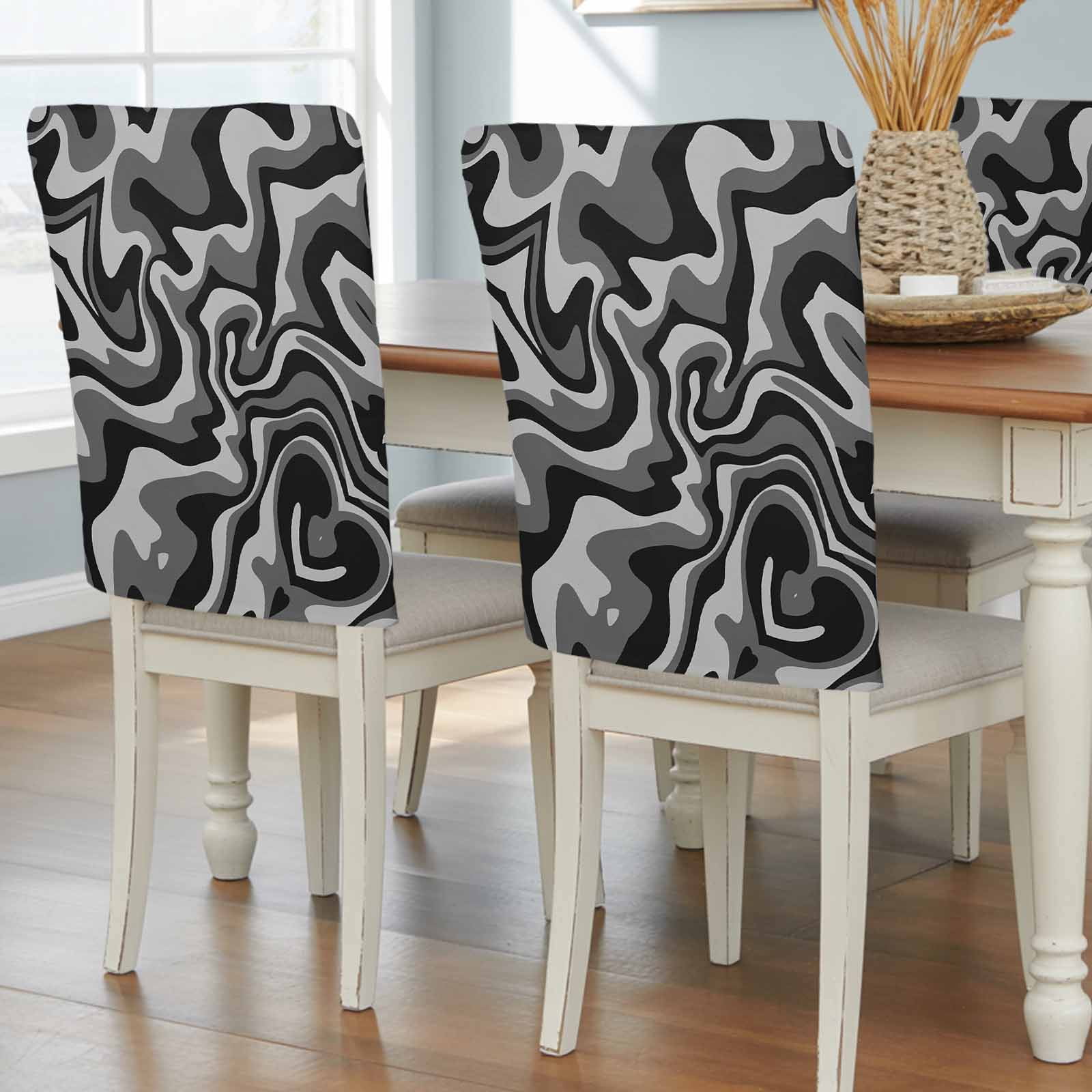 Abstract Fluid Art Chair Back Covers, Black Grey Gradient Simple Line ...