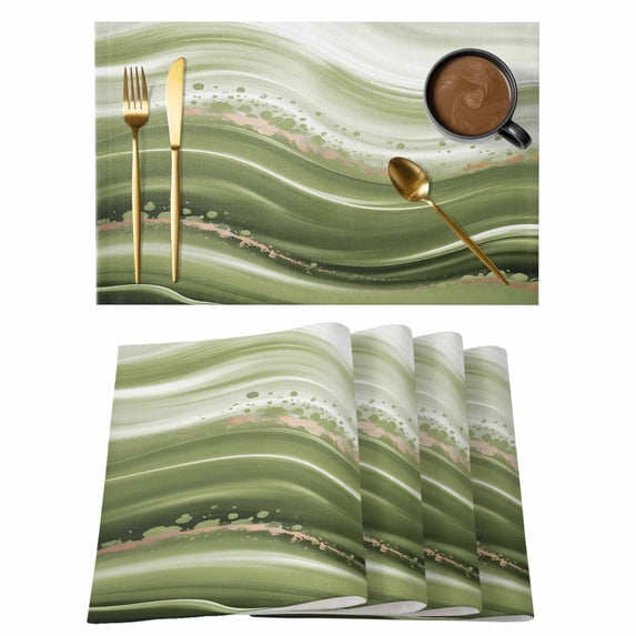 Abstract Fluid Art Cotton Linen Placemats Set of 1, Retro Green ...