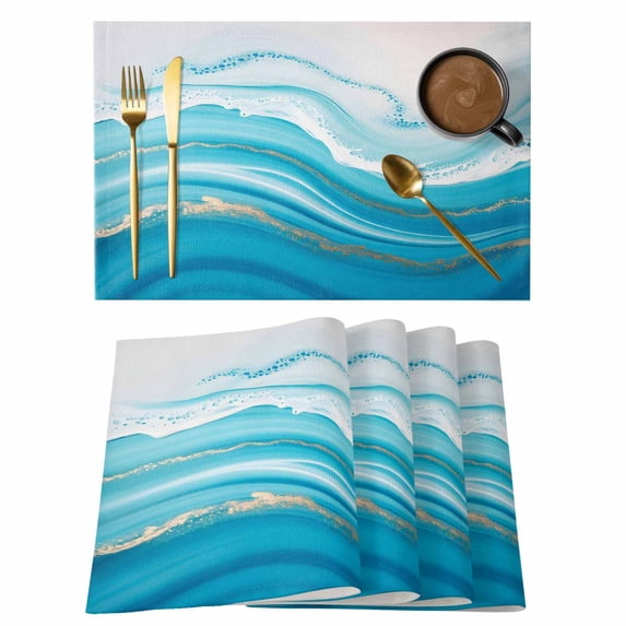 Abstract Fluid Art Cotton Linen Placemats Set of 2, Blue Gradient ...
