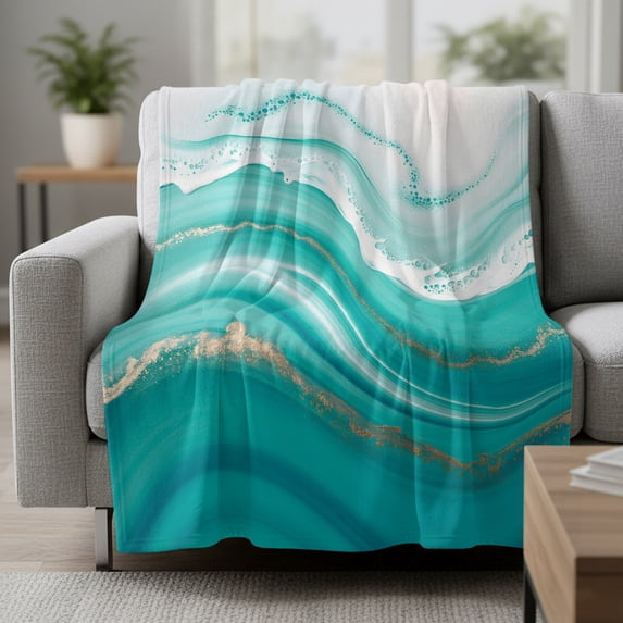 Abstract Fluid Art Fleece Throw Blanket Mottled Blue Gradient Oil ...