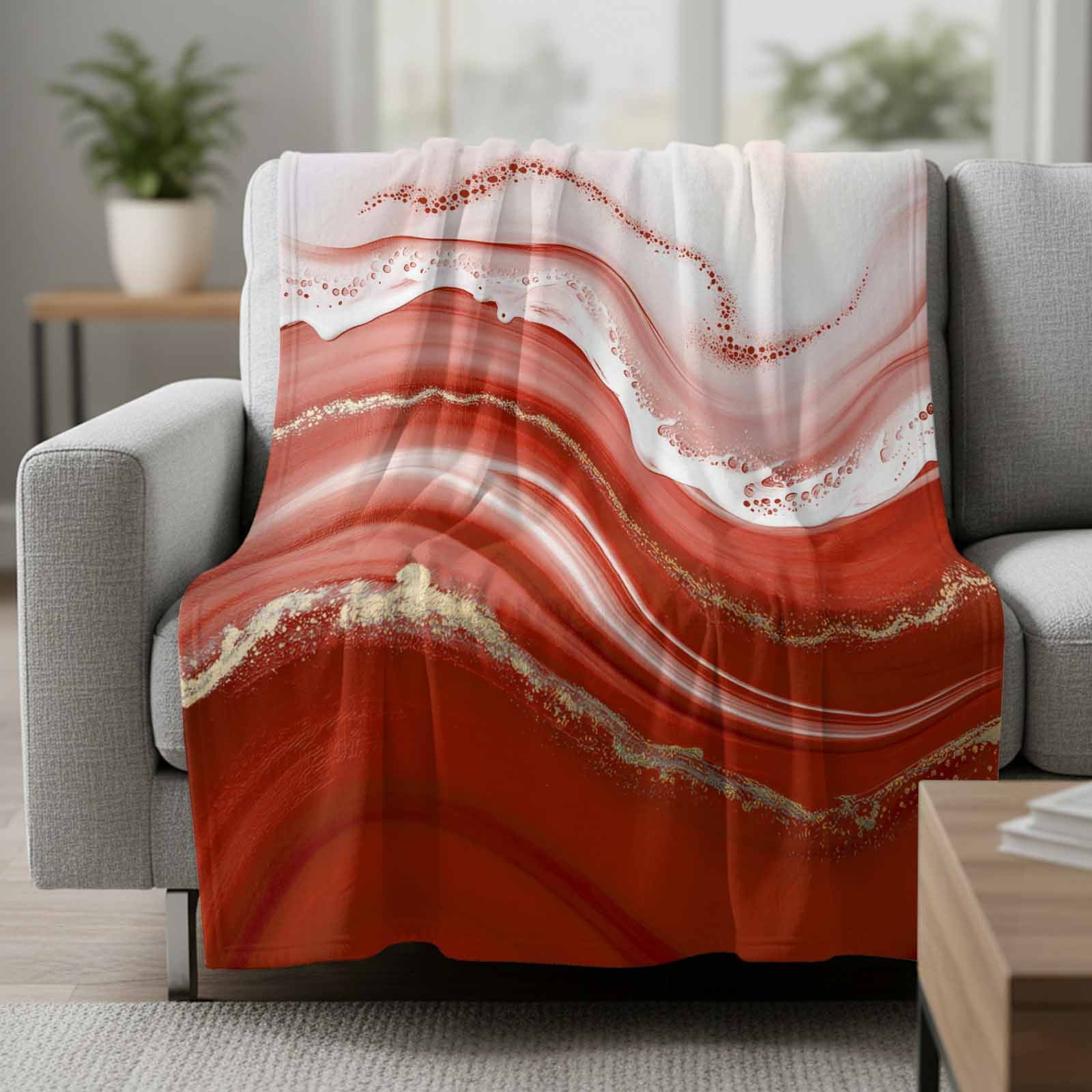 Abstract Fluid Art Fleece Throw Blanket Vintage Red Gradient Oil ...