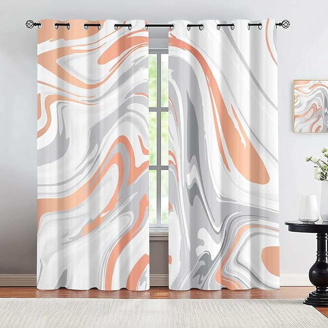 Abstract Fluid Art Living Room Curtains, Nordic Marble Texture Blackout ...