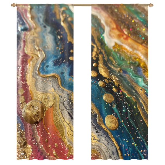 Abstract Fluid Art Modern Tulle Window Curtains for Living Room Luxury ...