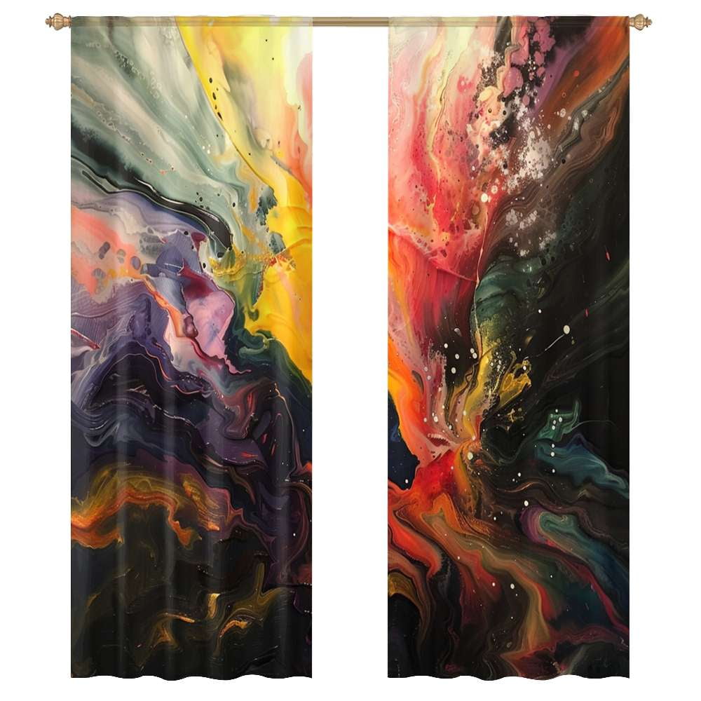 Abstract Fluid Art Modern Tulle Window Curtains for Living Room Luxury ...