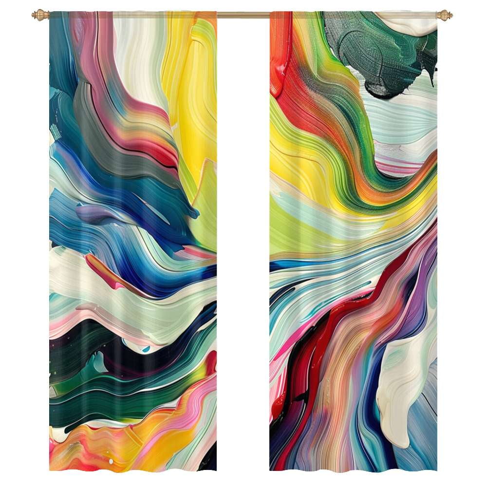Abstract Fluid Art Modern Tulle Window Curtains for Living Room Luxury ...