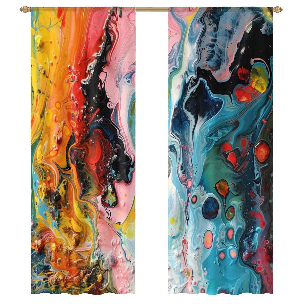 Abstract Fluid Art Modern Tulle Window Curtains for Living Room Luxury ...