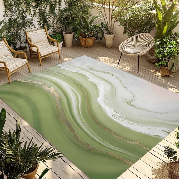 Abstract Fluid Art Outdoor Rug, Vintage Green Gradient Oil Painting Non ...
