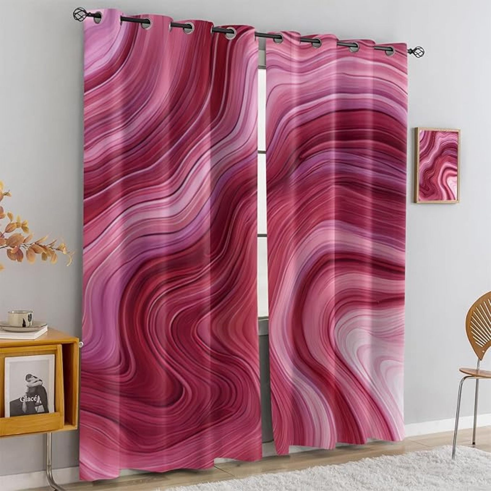 Abstract Fluid Art Print Curtain, Curve Lines Marble Texture Blackout ...