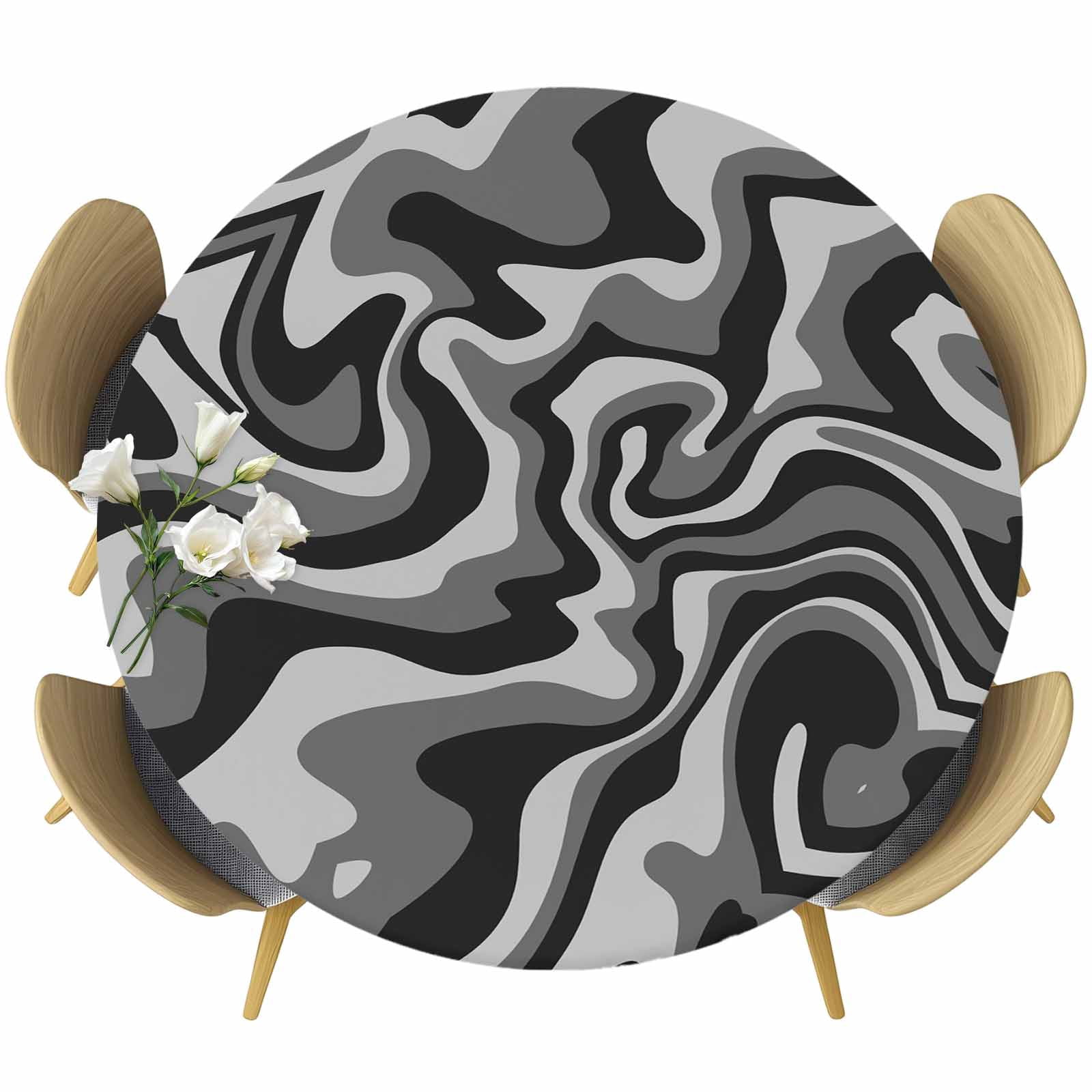 Abstract Fluid Art Round Tablecloth, Fitted Table Cover with Elastic ...