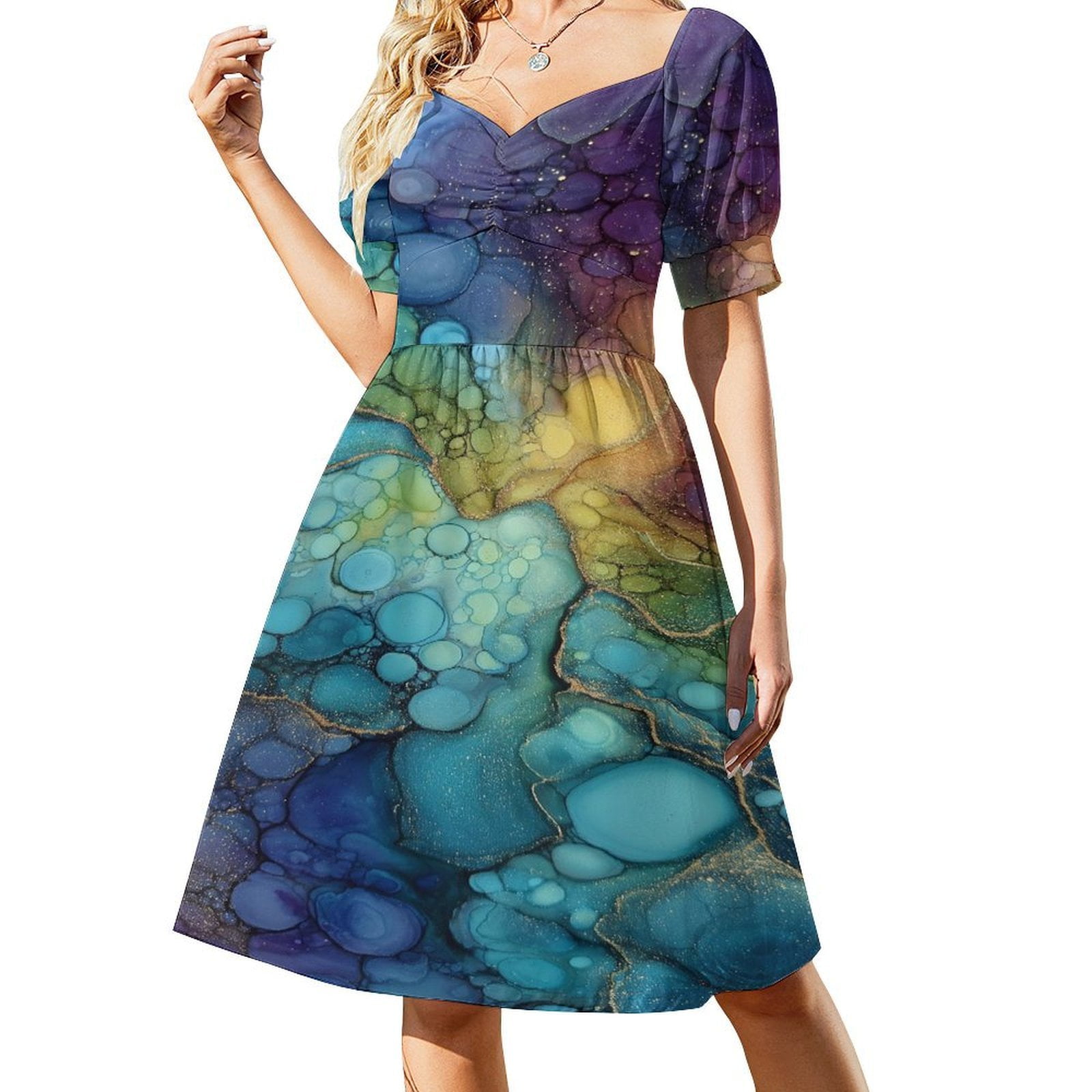 Abstract Fluid Art Short Sleeve Dress Clothes Women's Summer Dress Elegant Dress Daily Dresses ...
