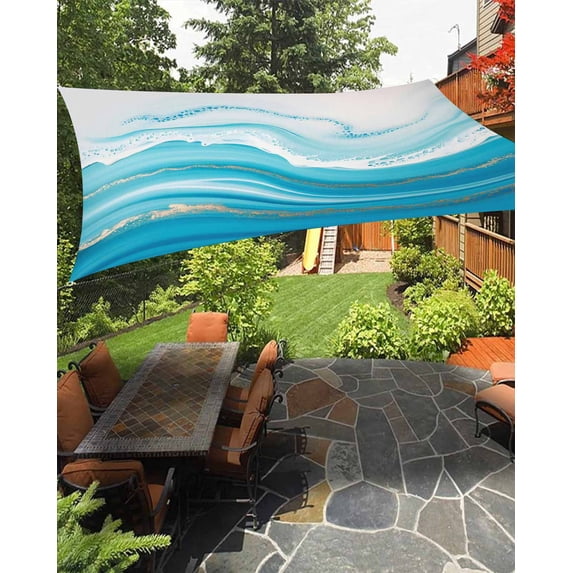 Abstract Fluid Art Sun Shade Sail 12'X16' Blue Gradient Mottled Oil ...