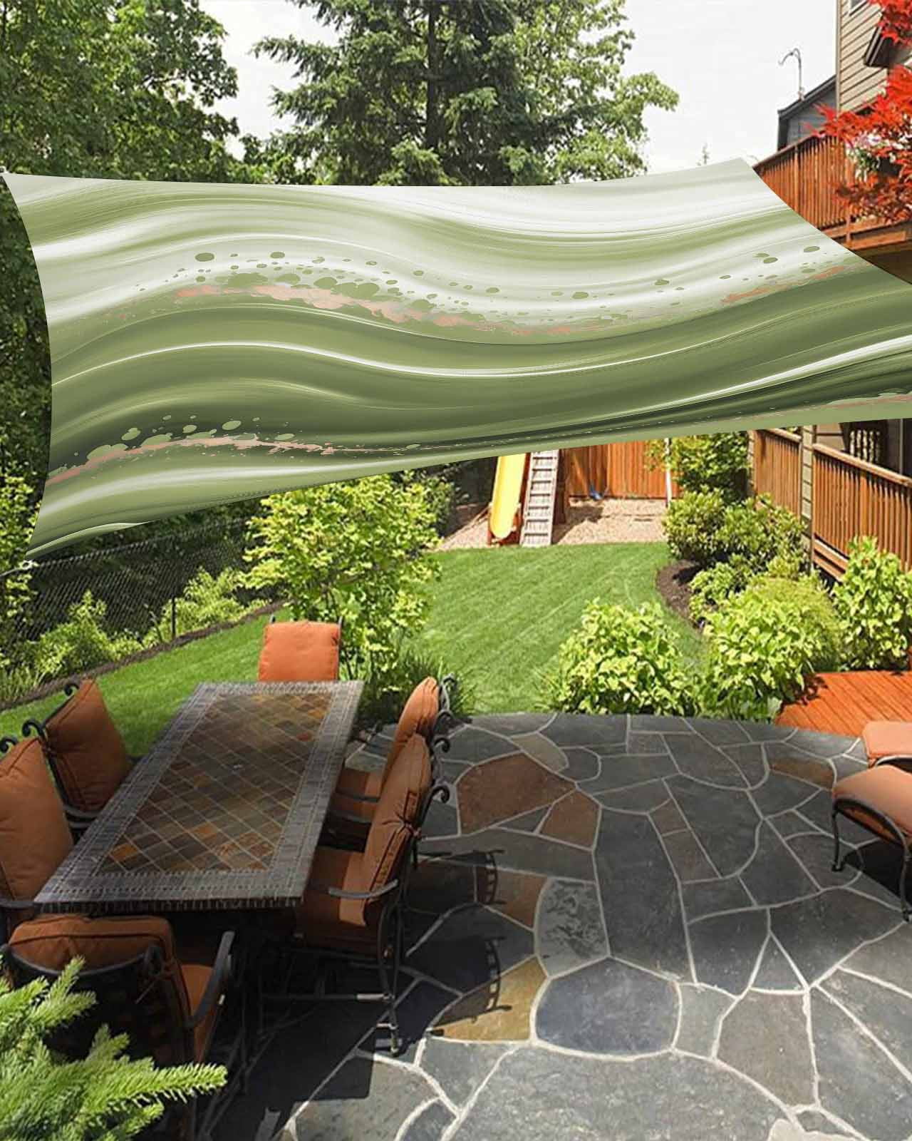 Abstract Fluid Art Sun Shade Sail 12'X16' Retro Green Gradient Oil ...