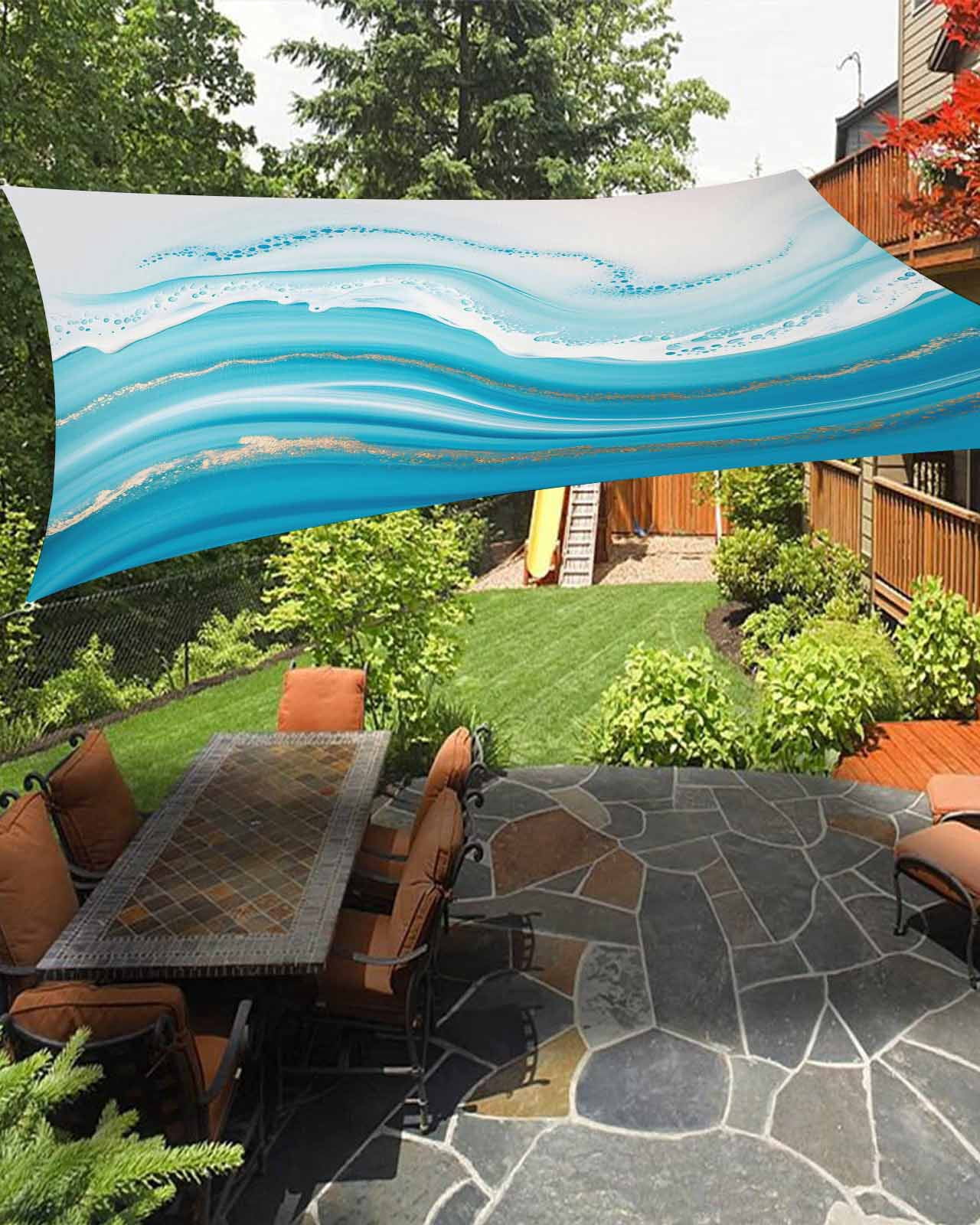 Abstract Fluid Art Sun Shade Sail 14'X18' Blue Gradient Mottled Oil ...