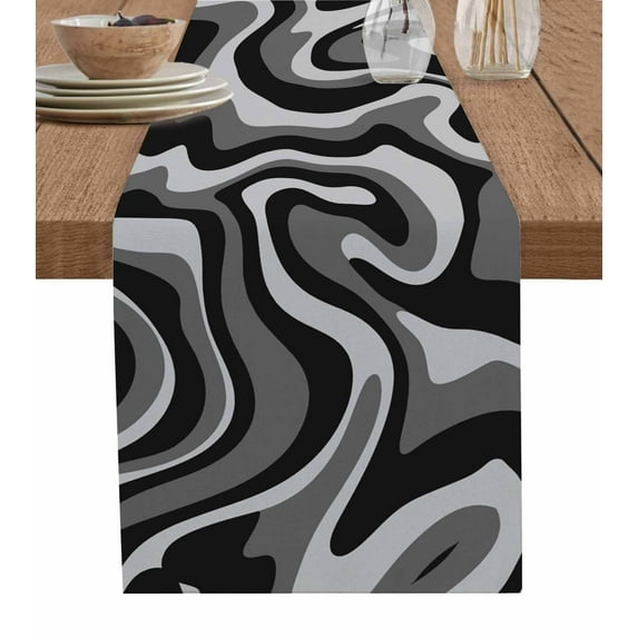 Abstract Fluid Art Table Runner 72 Inches, Black Grey Gradient Simple ...