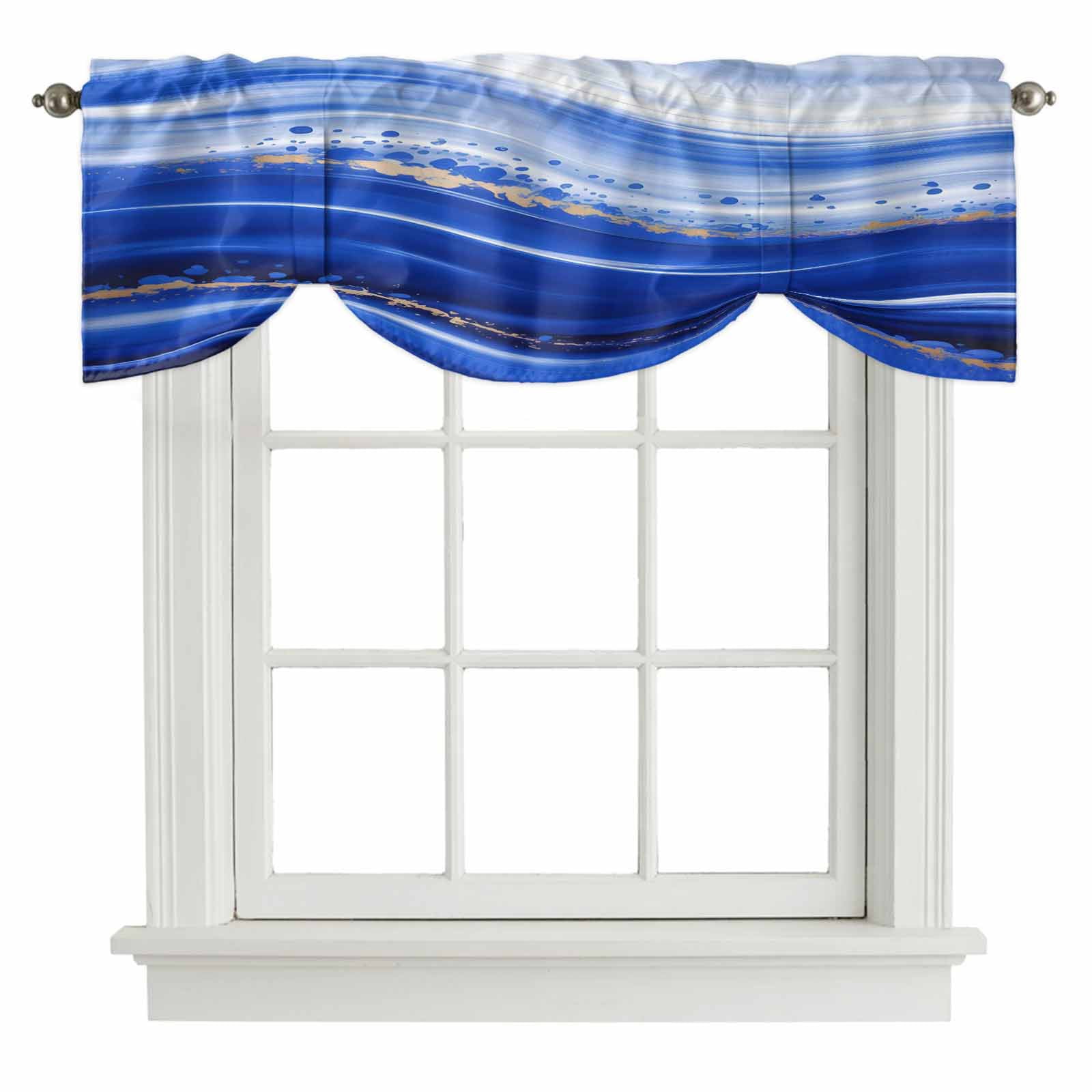 Abstract Fluid Art Tie Up Valance Curtains Retro Blue Gradient Oil ...