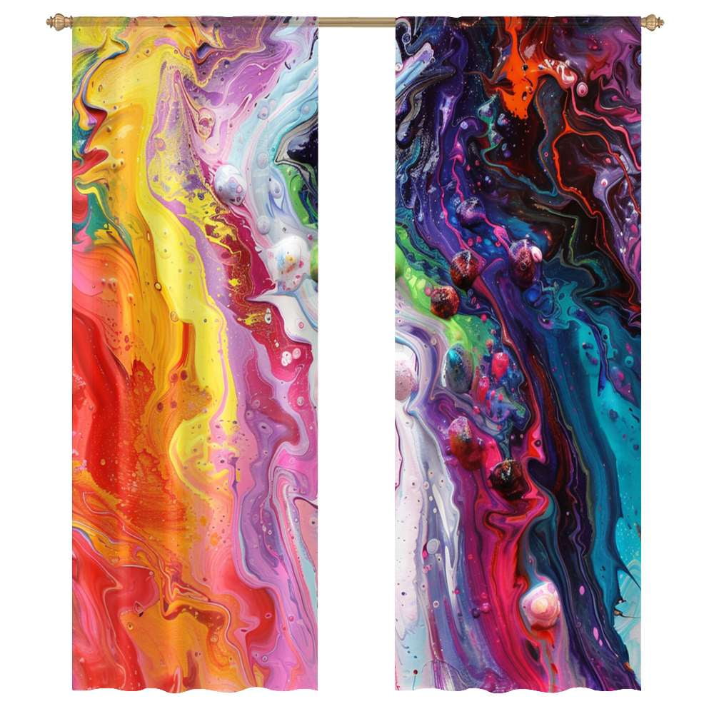 Abstract Fluid Art Tulle Curtains For Living Room Chiffon Sheer Voile ...