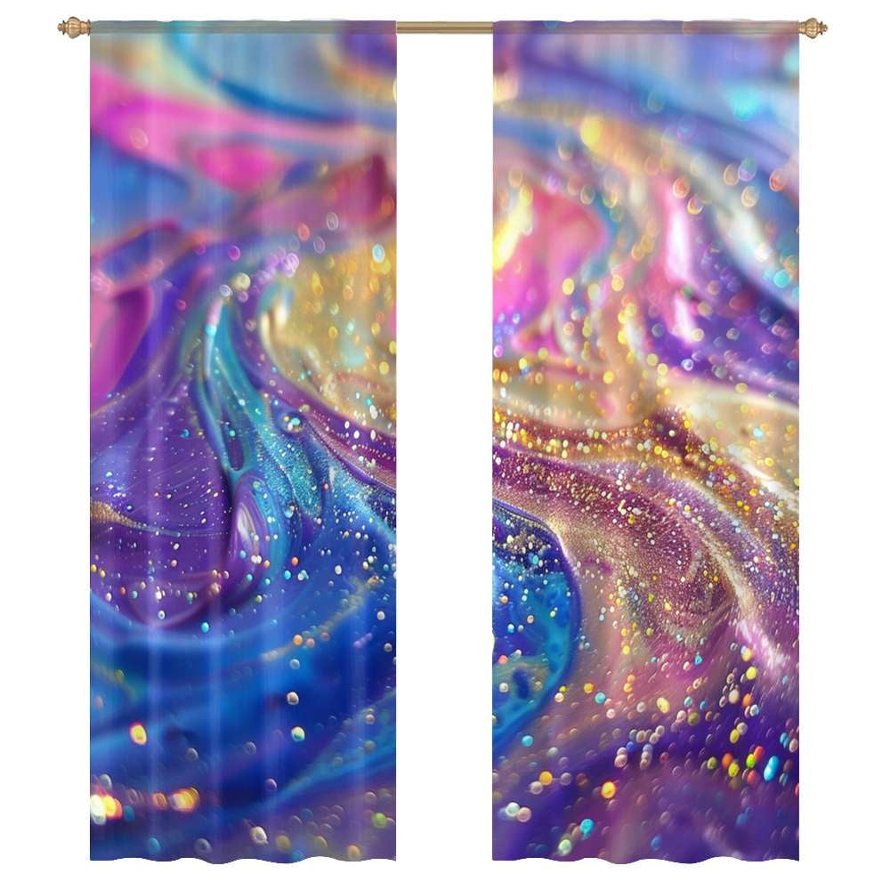 Abstract Fluid Art Tulle Curtains For Living Room Chiffon Sheer Voile ...