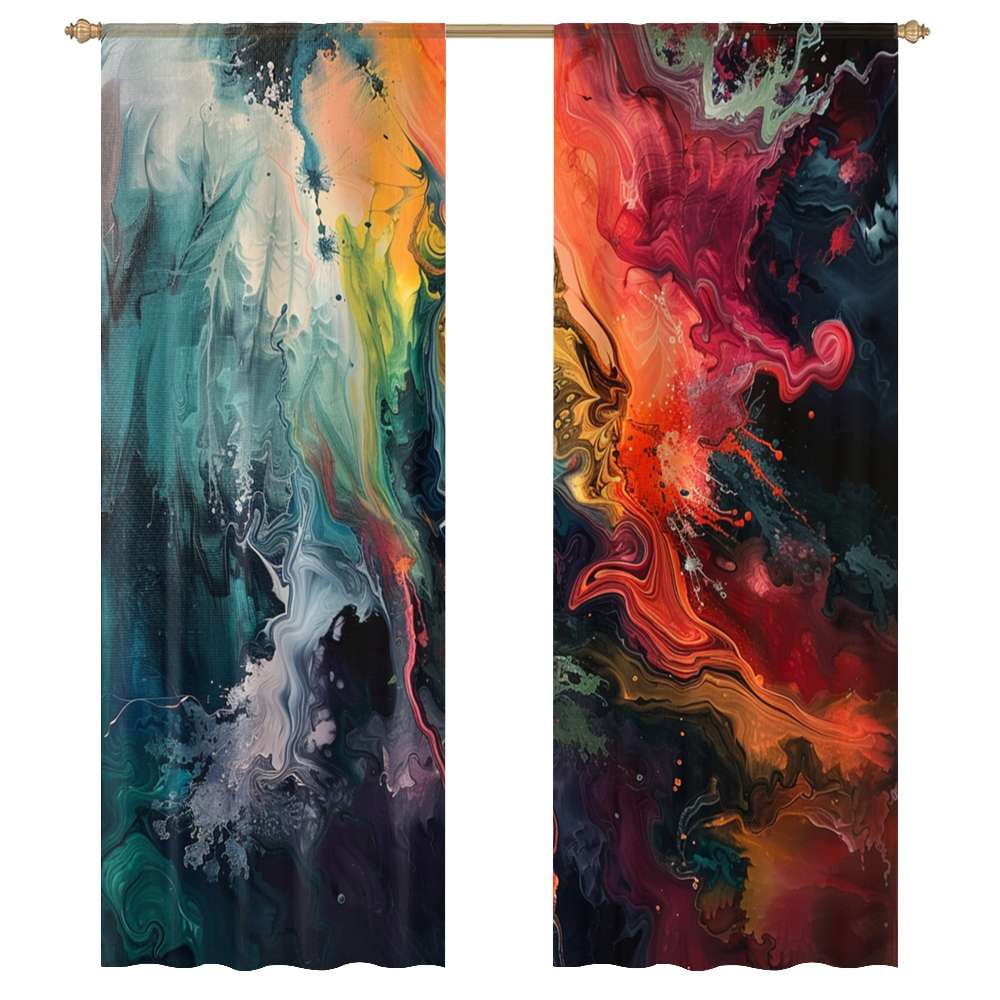 Abstract Fluid Art Tulle Curtains For Living Room Chiffon Sheer Voile ...