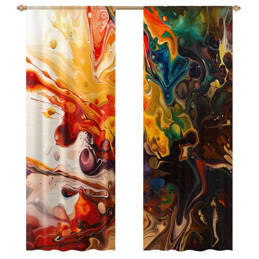 Abstract Fluid Art Tulle Curtains For Living Room Chiffon Sheer Voile ...