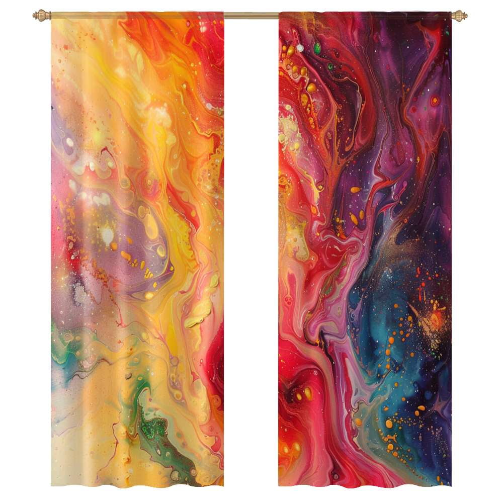 Abstract Fluid Art Tulle Curtains For Living Room Chiffon Sheer Voile ...