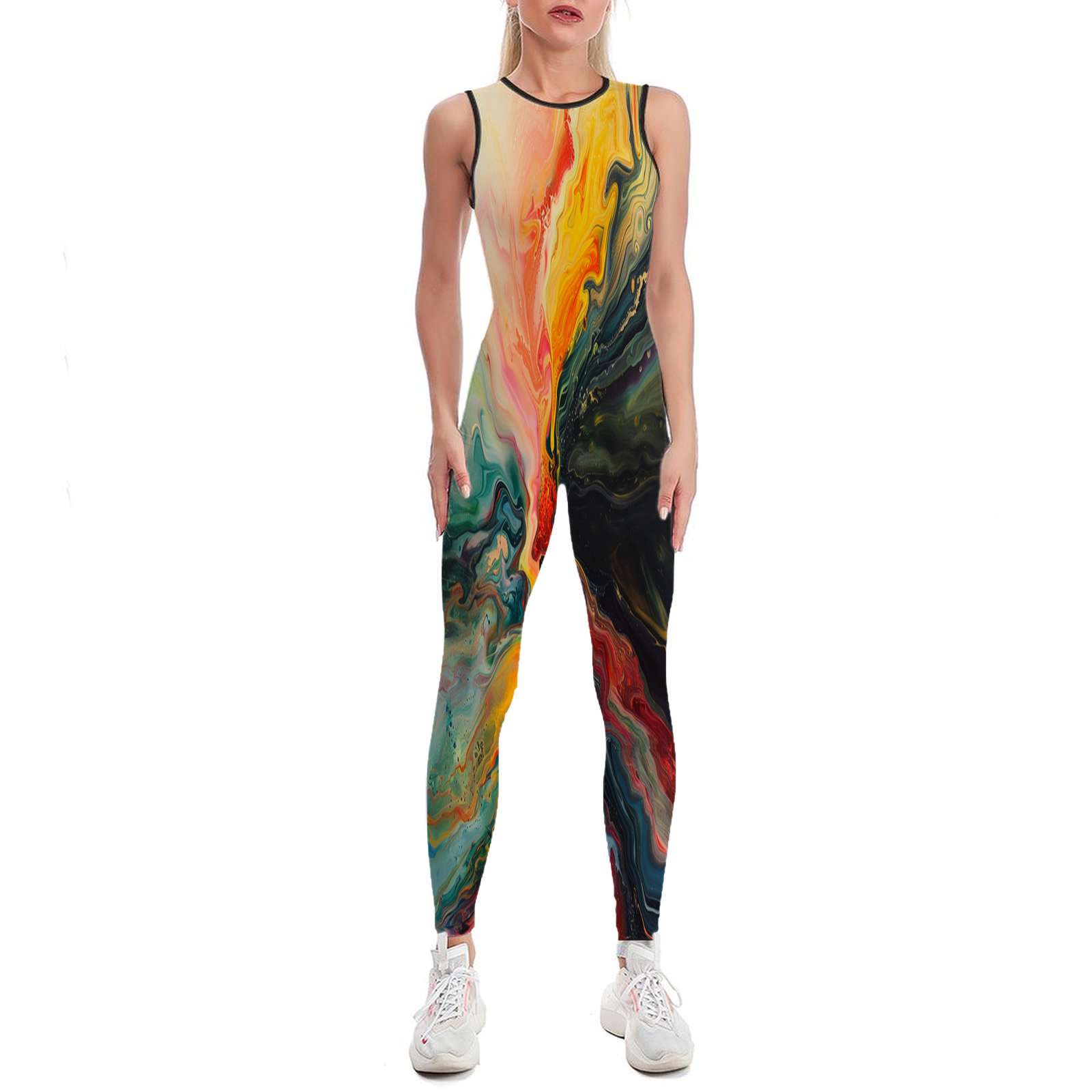 Abstract Fluid Art Women's One Piece Yoga Jumpsuits Leggings Playsuit ...