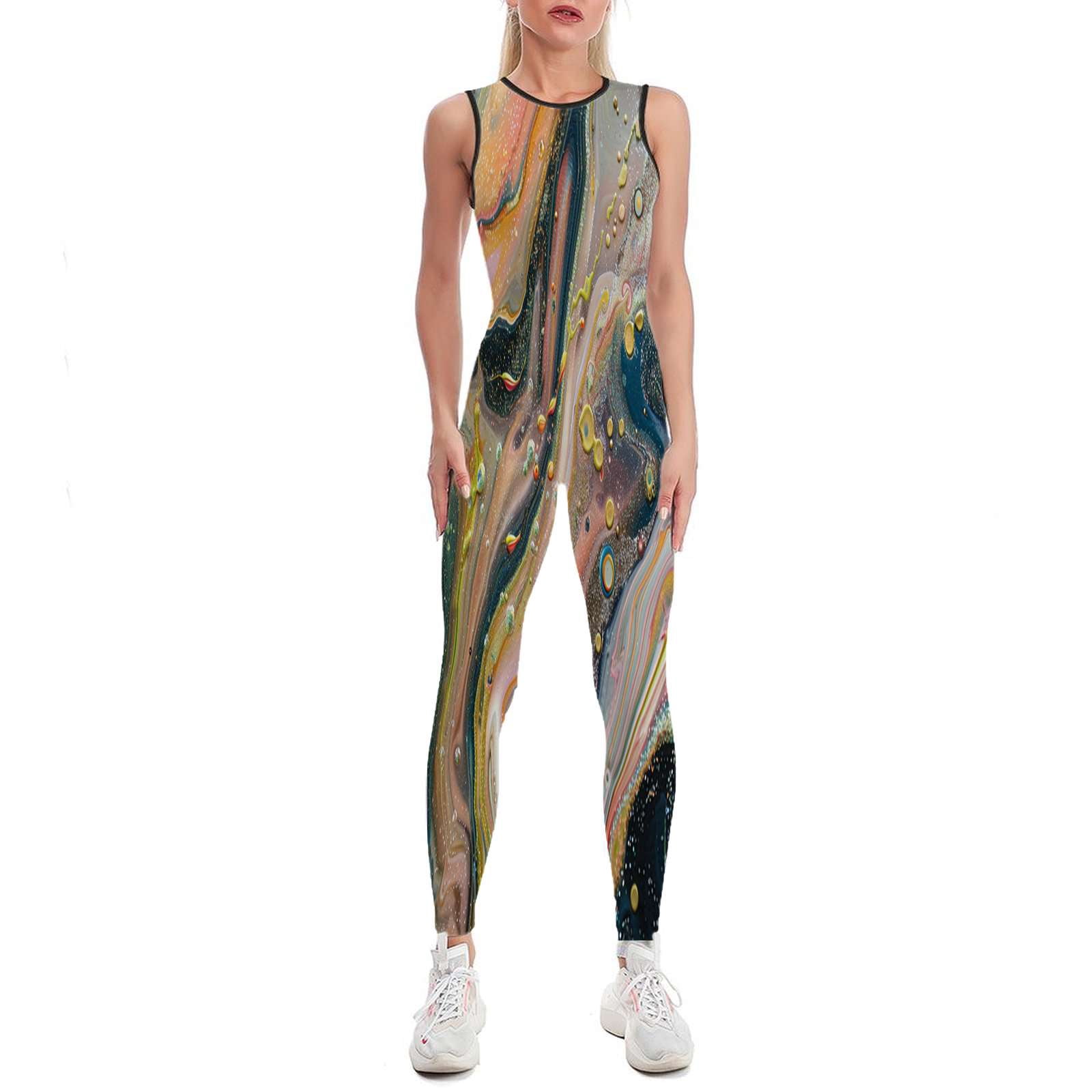 Abstract Fluid Art Women's One Piece Yoga Jumpsuits Leggings Playsuit ...