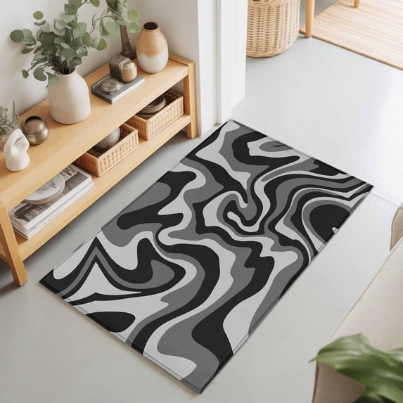 Abstract Fluid Black Grey Stripe Rectangle Rug 2'x3' Modern Marble Line ...