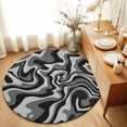 Abstract Fluid Black Grey Stripe Round Rug 3ft Modern Marble Line ...