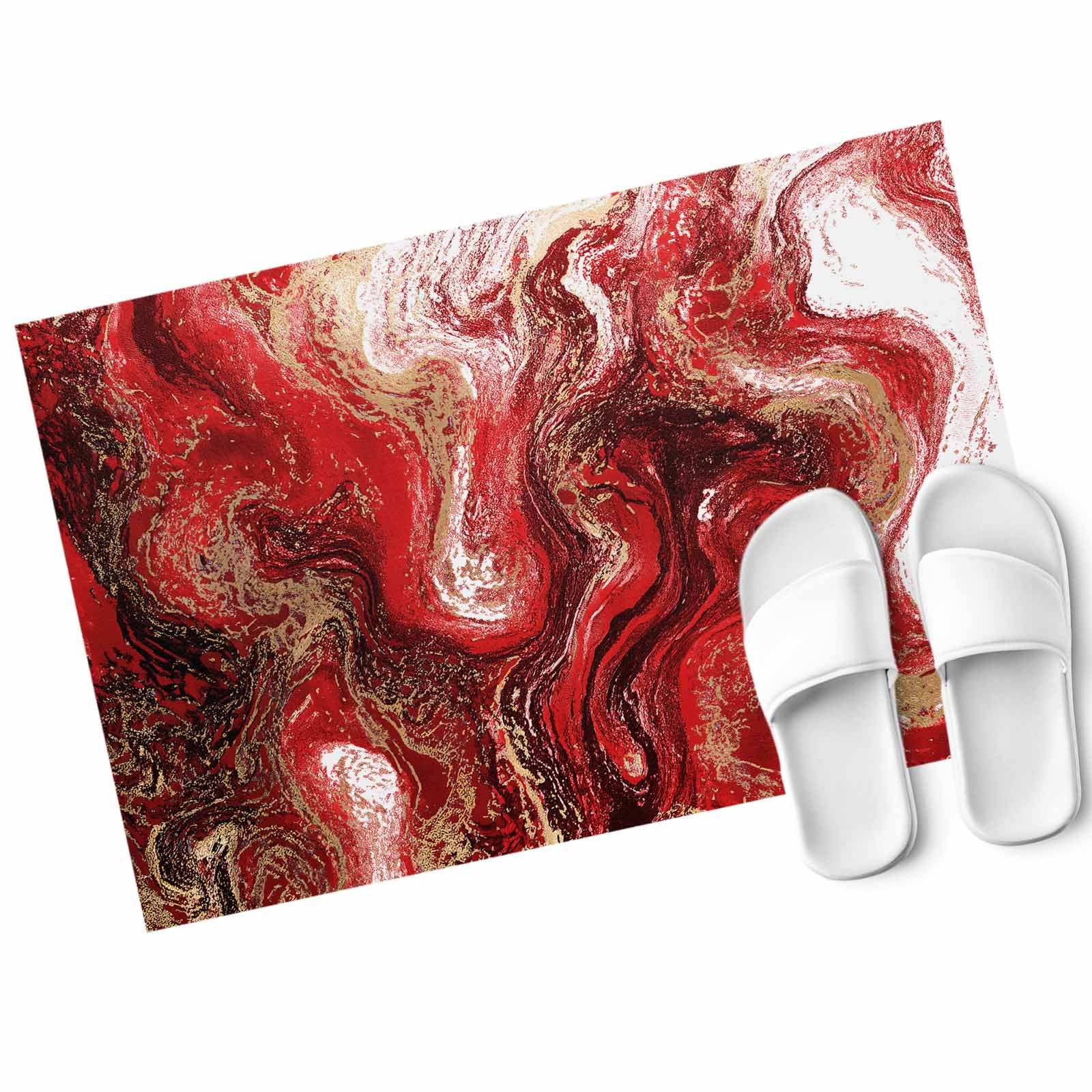 Abstract Fluid Door Mat Vintage Gold Red Marble Texture Non Slip ...