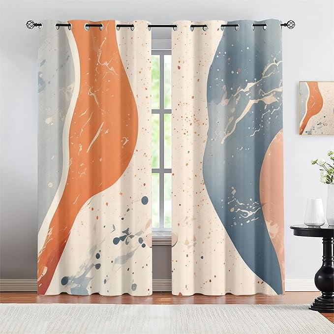 Abstract Fluid Painting Art Window Curtains, Color Cracked Marble ...