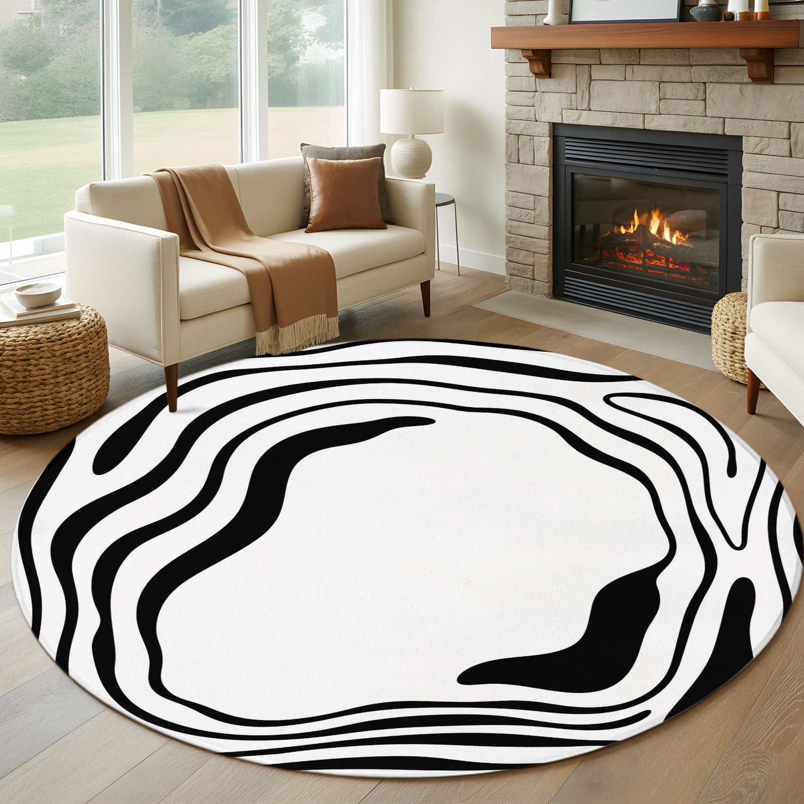 Abstract Fluid Pattern 8FT Round Area Rugs for Living Room Modern ...