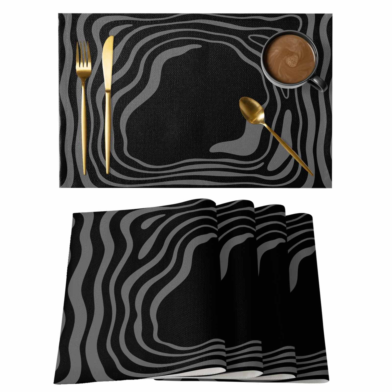 Abstract Fluid Pattern Placemats Set of 2, Modern Minimalist Black Gray ...