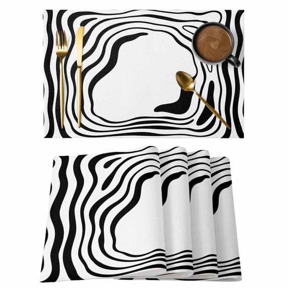 Abstract Fluid Pattern Placemats Set of 2, Modern Minimalist Black ...