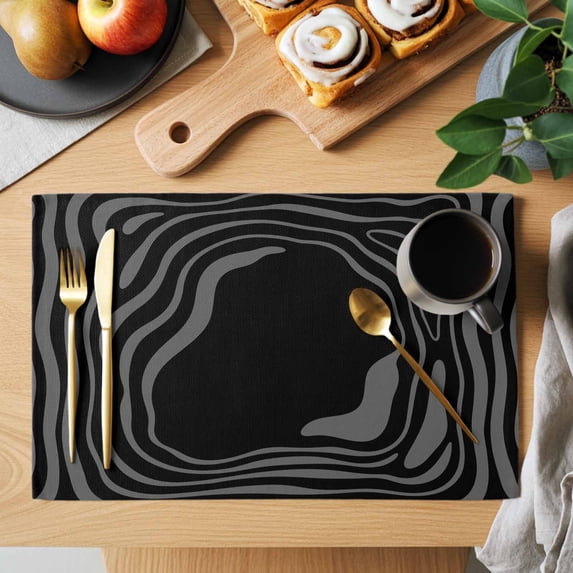 Abstract Fluid Pattern Placemats Set of 6 Modern Minimalist Black Gray ...
