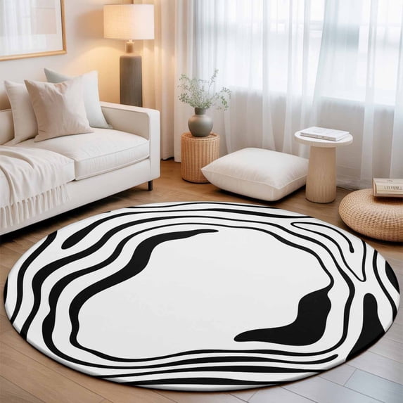 Abstract Fluid Pattern Round Living Room Rugs 8 ft, Modern Minimalist ...