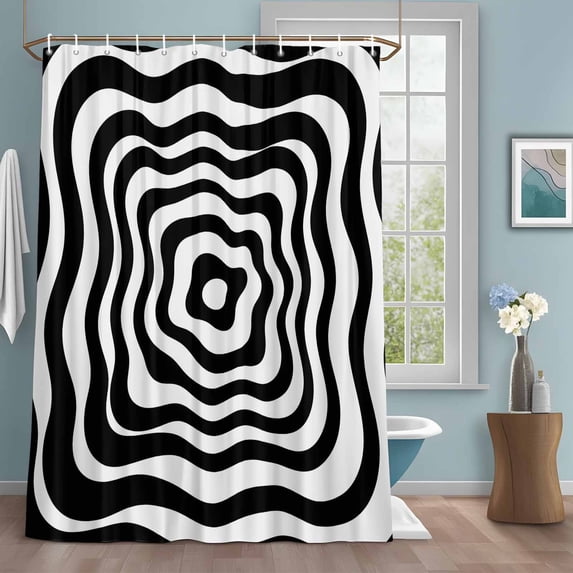 Abstract Fluid Pattern Shower Curtain with Hooks, Modern Minimalist ...