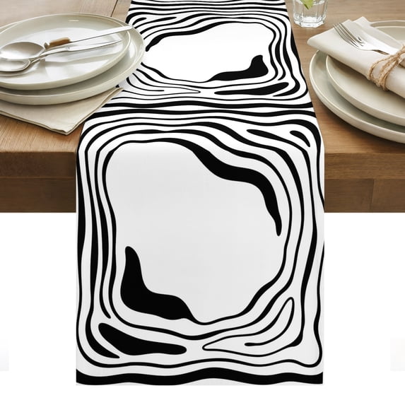 Abstract Fluid Pattern Table Runner, Modern Minimalist Black White ...