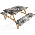 Abstract Fluid Picnic Table Cover with Bench Covers Vintage Gold Black ...