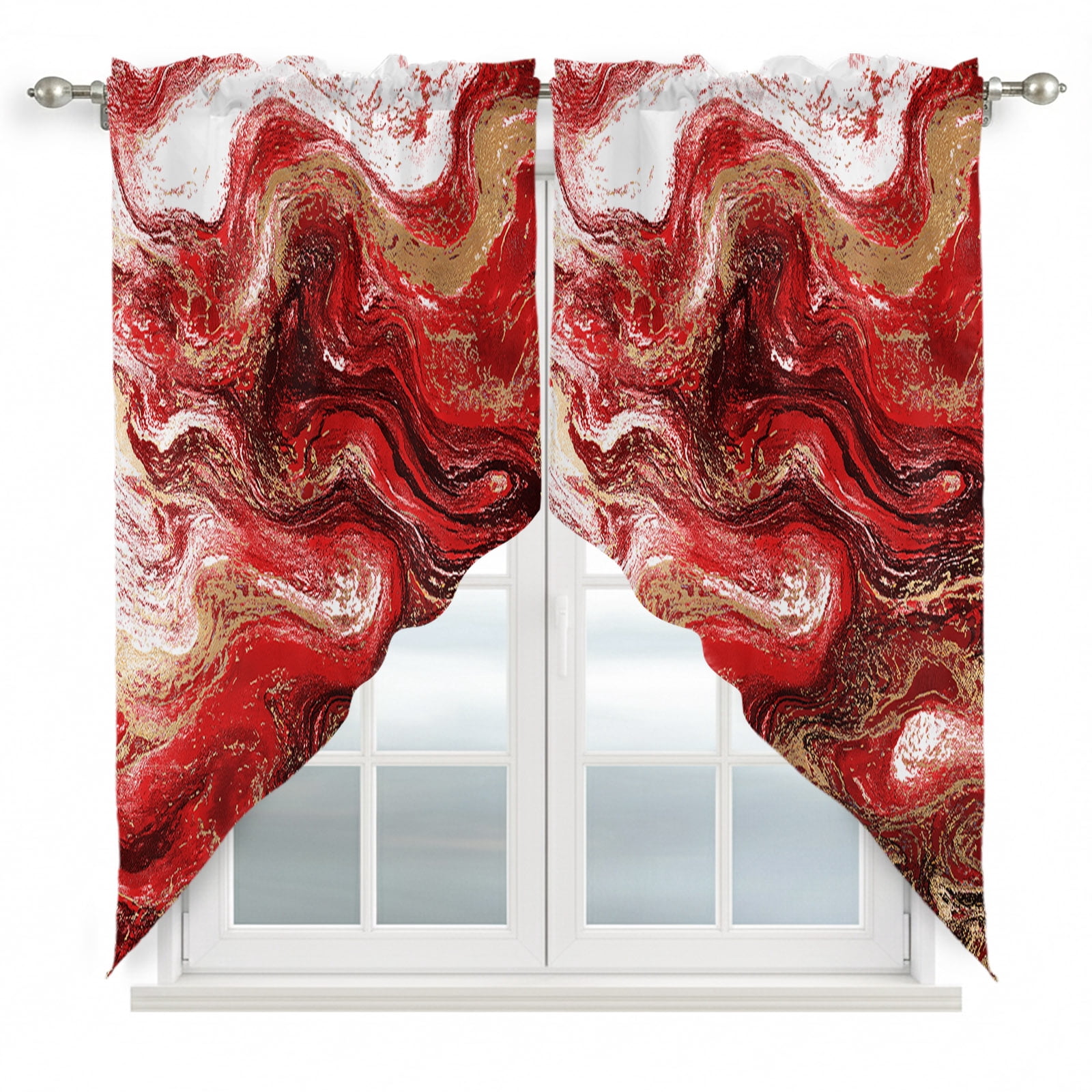 Abstract Fluid Swag Curtain Valance for Window 2 Panels Vintage Gold ...