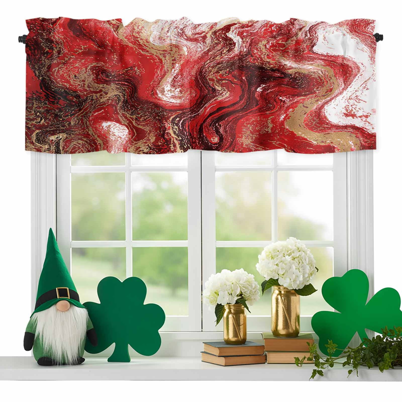 Abstract Fluid Valances for Windows, Vintage Gold Red Marble Texture ...