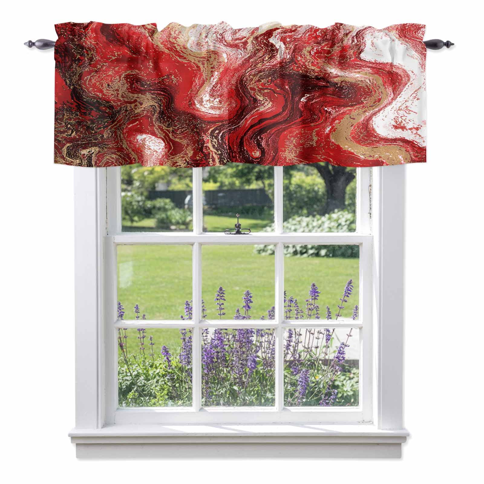 Abstract Fluid Valances for Windows, Vintage Gold Red Marble Texture ...