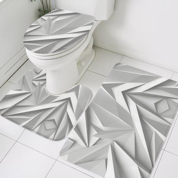 Abstract Folded Paper Bathroom Rugs Set Art Minimalist Silver 3D Relief ...