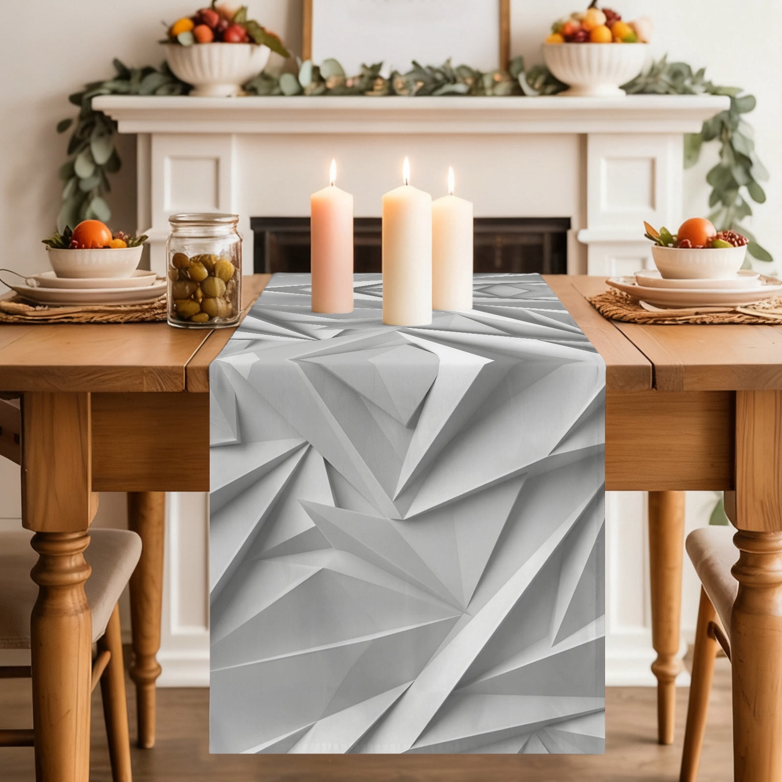 Abstract Folded Paper Dining Table Runner, Art Minimalist Silver 3D ...